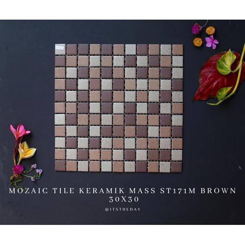 Jual Mosaic Tile Mozaik KERAMIK MASS ST171M Brown Mix 2,5CM 30 x 30 CM ...