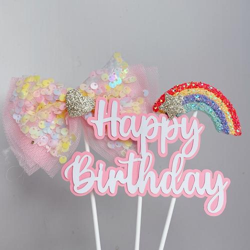 Jual cake topper happy birthday anakset tusukan kue glitter rainbow ...