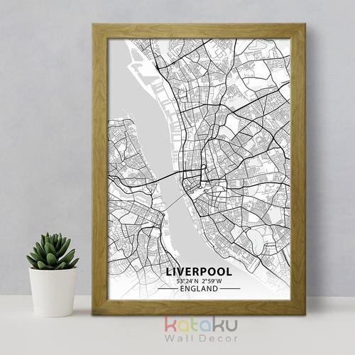 Promo Liverpool City Map Art Poster Peta Inggris Hiasan Dinding ...