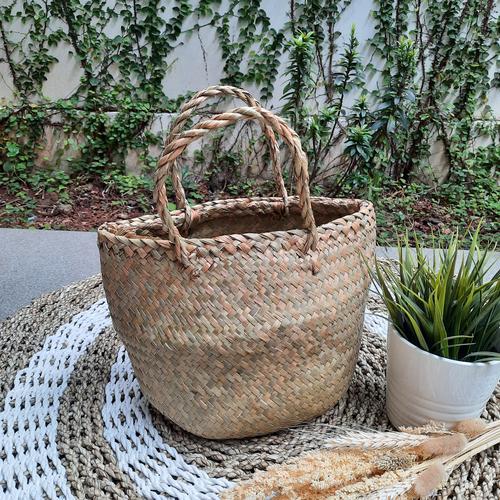 Jual Tas Purun Kombinasi Putih / Keranjang Anyaman Purun / Coverpot E36 ...