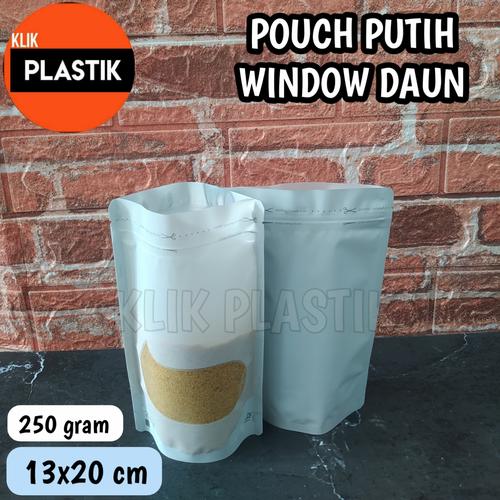 Jual STAND POUCH 250GR PUTIH WINDOW DAUN / PLASTIK KLIP/KEMASAN KOPI ...