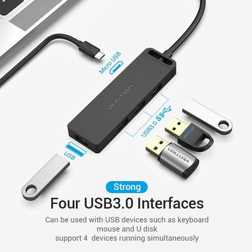 Jual Vention type-C 4 -port usb 3.0 hub with power supply black ...