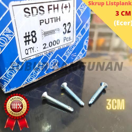 Jual Skrup Putih Listplank 3 Cm / Skrup List Plang 1 1/4 Inch Skrup SDS ...