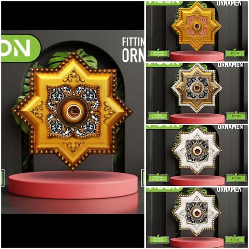 Jual fitting lampu plafon lampu hias ornamen ceiling PVC motif segi 8 ...