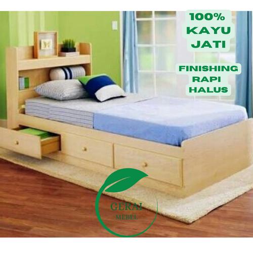 Jual Dipan Tempat Tidur Anak Ranjang Minimalis Kayu Jati Laci 3 Rak ...