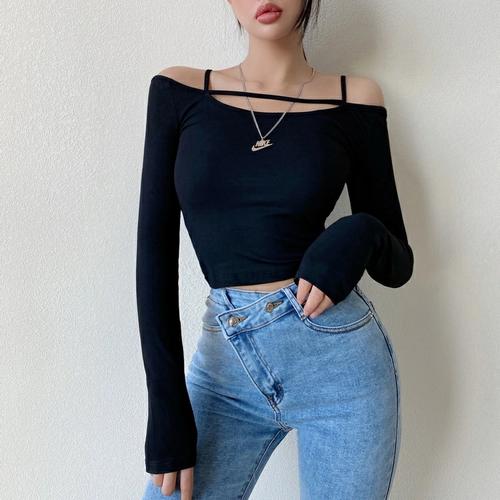 Jual [PREMIUM] Baju Sexy Wanita Lengan Panjang Crop Top Off Shoulder ...
