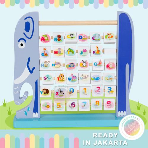 Jual JKT Elephant Alphabet Abacus Mainan Sempoa Kayu Edukasi Montessori ...