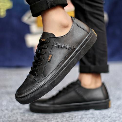Jual Sepatu Kulit Asli Pria Sneakers Hitam Casual Original Kets Santai ...
