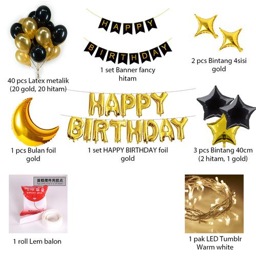 Promo [PAKET] BIRTHDAY Set MOON BLACK GOLD Dekorasi Backdrop Ulangtahun ...