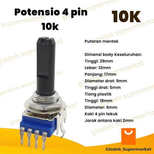Jual Potensio 4 pin 10k Stereo Kaki 4 Tekuk Segi Biru 103 - packing ...