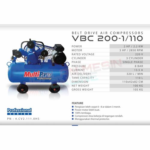 Jual Kompresor Multipro 2 HP 1 Phase VBC 200-1 / 110 - Jakarta Barat ...
