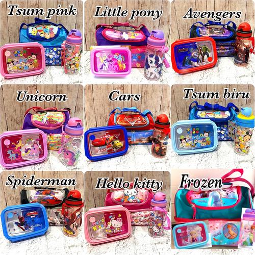 Jual Set bekal anak karakter / tempat makan set / lunch box anak ...
