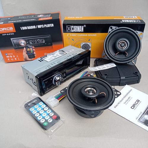 Jual Paket Head unit single din orca bluetooth USB speaker 4 inch ...
