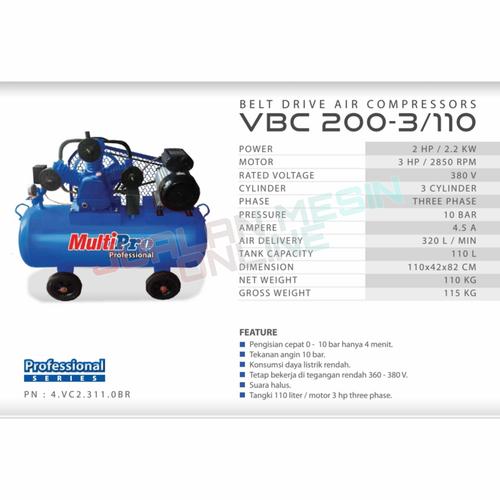 Jual Kompresor 2 HP 3 Phase Multipro VBC 200-3/110 - Jakarta Barat ...