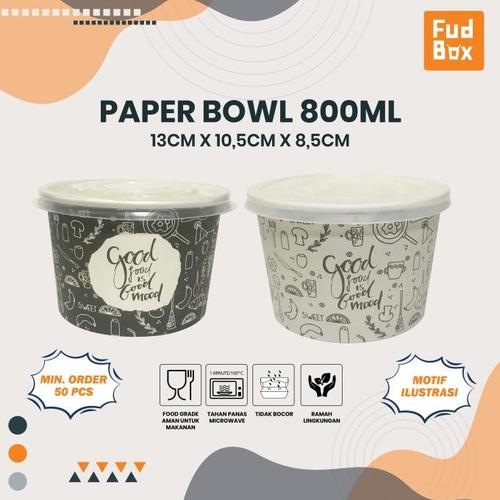 Jual Paper Food Paper Bowl 800ml Motif Packaging Bowl Rice Bowl - Hitam ...