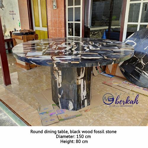 Jual Meja makan bulat kaki segi 8 fossil kayu hitam tempel D.150 T.80 ...