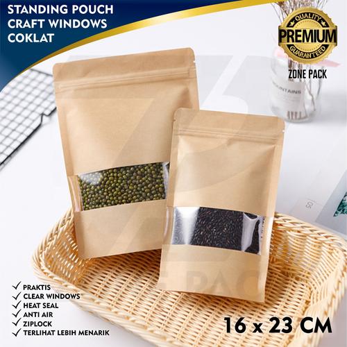 Jual Standing Pouch Craft Windows Warna Coklat Ukuran 16 x 22 cm Zone ...