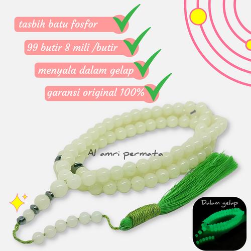 Jual tasbih batu fosfor 99 butir original menyala dalam gelap - 6 mili ...
