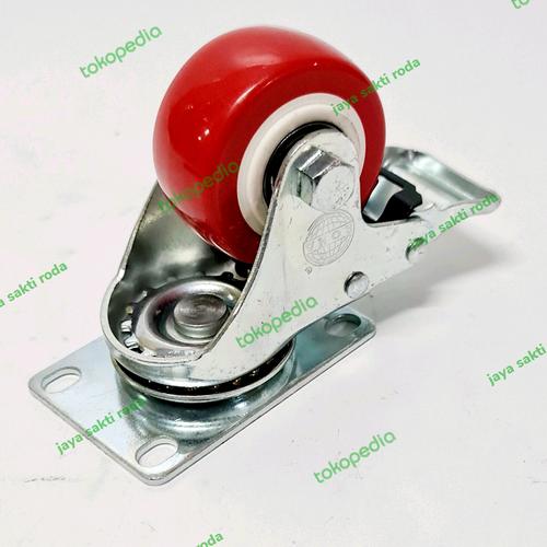 Jual Roda caster pu merah roha taiwan 2,5 inch tinggi 9,3 cm putar+rem ...