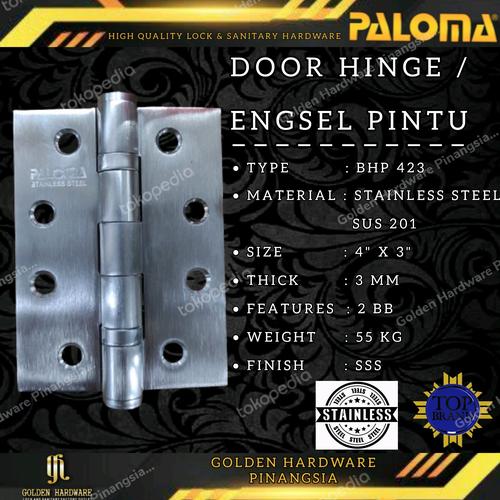 Jual PALOMA BHP 423 ENGSEL PINTU 4"x3x3mm 2BB SSS STAINLESS STEEL 4 ...