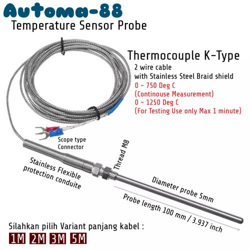 Jual Temperature Sensor Probe 10cm Thermocouple K-Type 100mm 2 wire ...