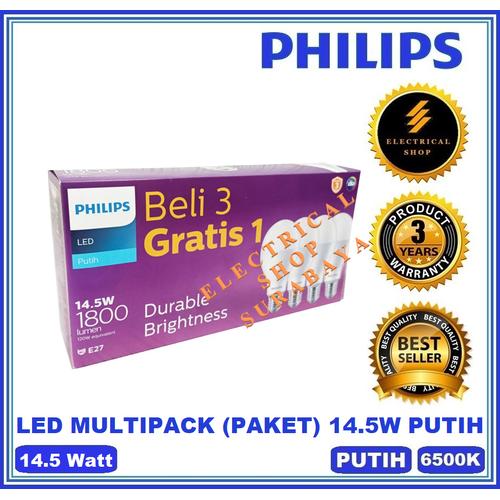 Promo PHILIPS LAMPU LED MULTIPACK 14.5W 14.5 WATT PUTIH PAKET 3 GRATIS ...