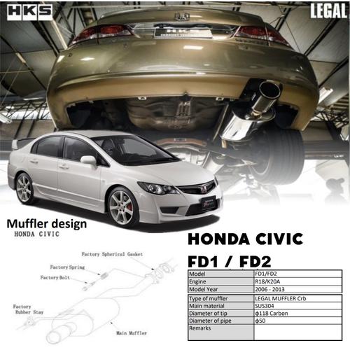 Jual Knalpot Exhaust Muffler HKS Legal Carbon Honda Civic FD FD1 FD2 ...