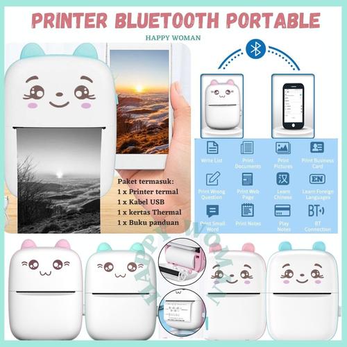 Jual Mini Portable Photo Printer Cartoon Thermal Print Camera Bluetooth ...