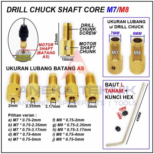 Jual DRILL CHUNK DC MOTOR SHAFT CORE M7 / M8 + Kunci HEX + Baut Kecil ...