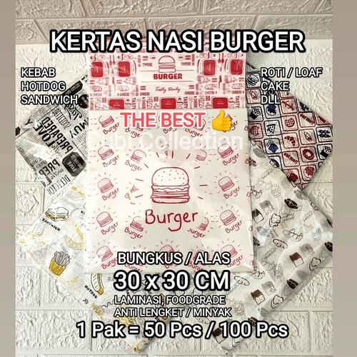 Jual KERTAS BURGER HOTDOG SANDWICH KEBAB ROTI NASI ANTI LENGKET 30*30 ...