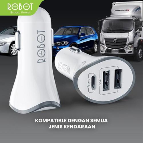 Jual Robot Original Car Charger 3 Output 2 USB A & 1 Type-C Cas Mobil 4 ...