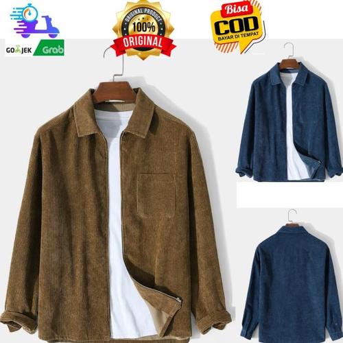 Jual Kemeja Lengan Panjang Pria Zip Front Corduroy With Pocket Newchic ...