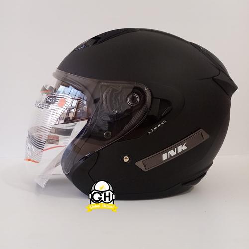 Jual HELM INK METRO SOLID BLACK DOFF DOUBLE VISOR INK HALF FACE HITAM ...