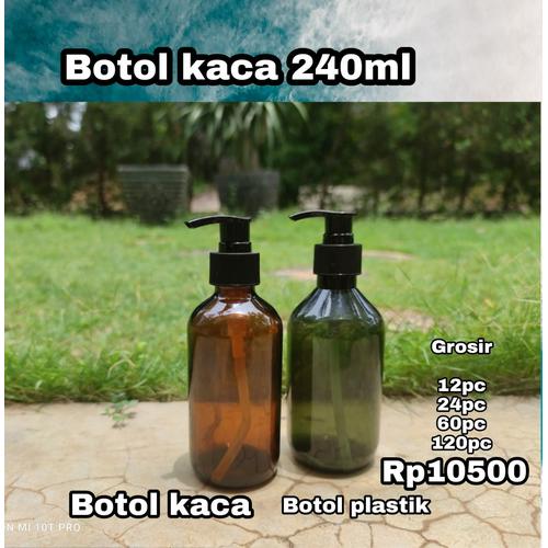 Jual Botol Kaca 240 250ml Botol Pump Lotion Botol Sabun Botol shampo ...