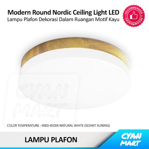 Jual Lampu Plafon Bulat Motif Kayu Modern Wood Nordic Ceiling LED Light ...