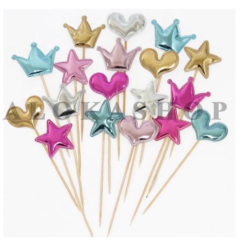 Jual Topper Kue Bentuk Bintang Mahkota Hati Topper Cupcake Dekorasi Kue 5pc - Mahkota silver ...
