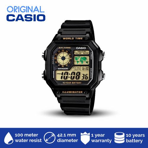 Jual jam tangan pria digital casio original kotak hitam (peta ...