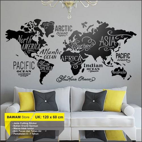 Jual Wall Sticker Map Stiker dinding Peta Dunia - M 120 x 60 CM - Kab ...