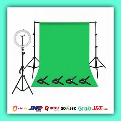Jual Background stand Green screen wite Ring Light 26cm Gaming Pjj ...