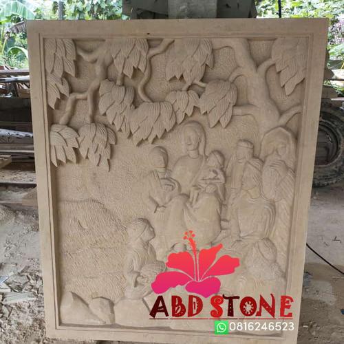 Jual ukiran batu alam lotus ikan koi teratai bunga2 hiasan dinding ...