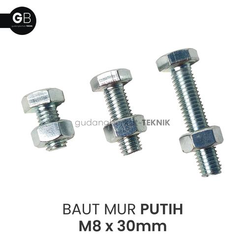 Jual Baut Mur Putih M8 x 30 / BMP 8x30mm / Baut M8 Putih Kunci 13 ...