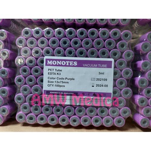 Jual MONOTES Tabung Darah Collection Tube Vacutainer EDTA 3ml PET ...