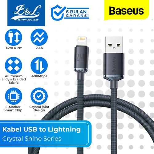 Promo BASEUS Kabel Data iPhone USB Lightning 2.4A CRYSTAL SHINE Fast ...