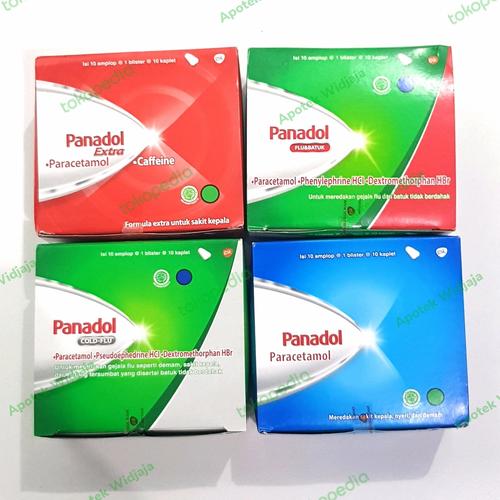 Jual panadol tablet biru merah hijau demam extra cold flu batuk 100's ...