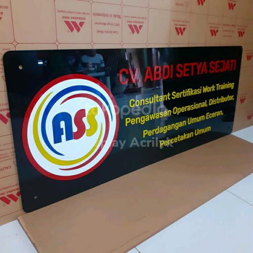 Jual custom papan nama perusahaan/toko +logo uk.40x100cm - Putih ...
