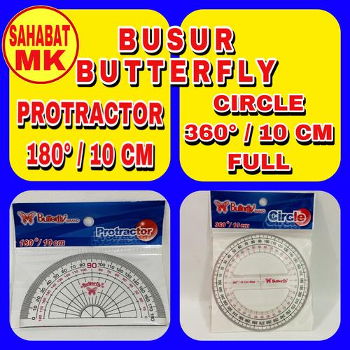 Jual PENGGARIS PROTRACTOR 180° DAN CIRCLE 360° / BUSUR BUTTERFLY 10 CM ...