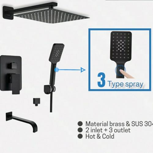 Jual Kran Tanam 5 Lubang Hitam + Wall shower Kotak/Stop Kran Tanam Set ...