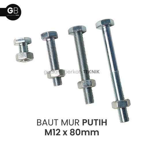 Jual Baut Mur Putih M12 x 80 / BMP 12x80mm / Baut M12 Putih Kunci 19 ...