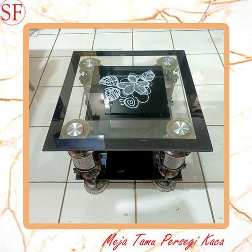 Jual MEJA SUDUT RUANG TAMU PERSEGI TEMPERED GLASS KACA CORAK HTAM ...
