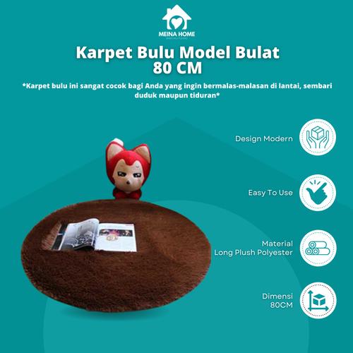 Jual KARPET RUANG TAMU ALAS DUDUK KARPET LANTAI BULAT BULU COKLAT 80CM ...